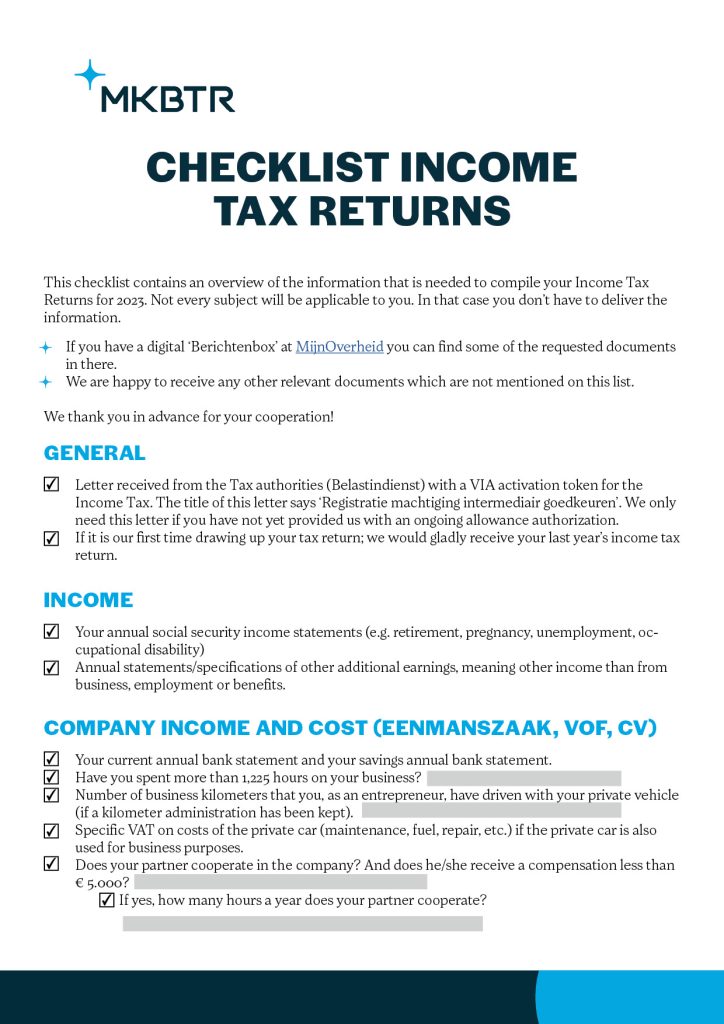 Checklist income tax returns » MKBTR